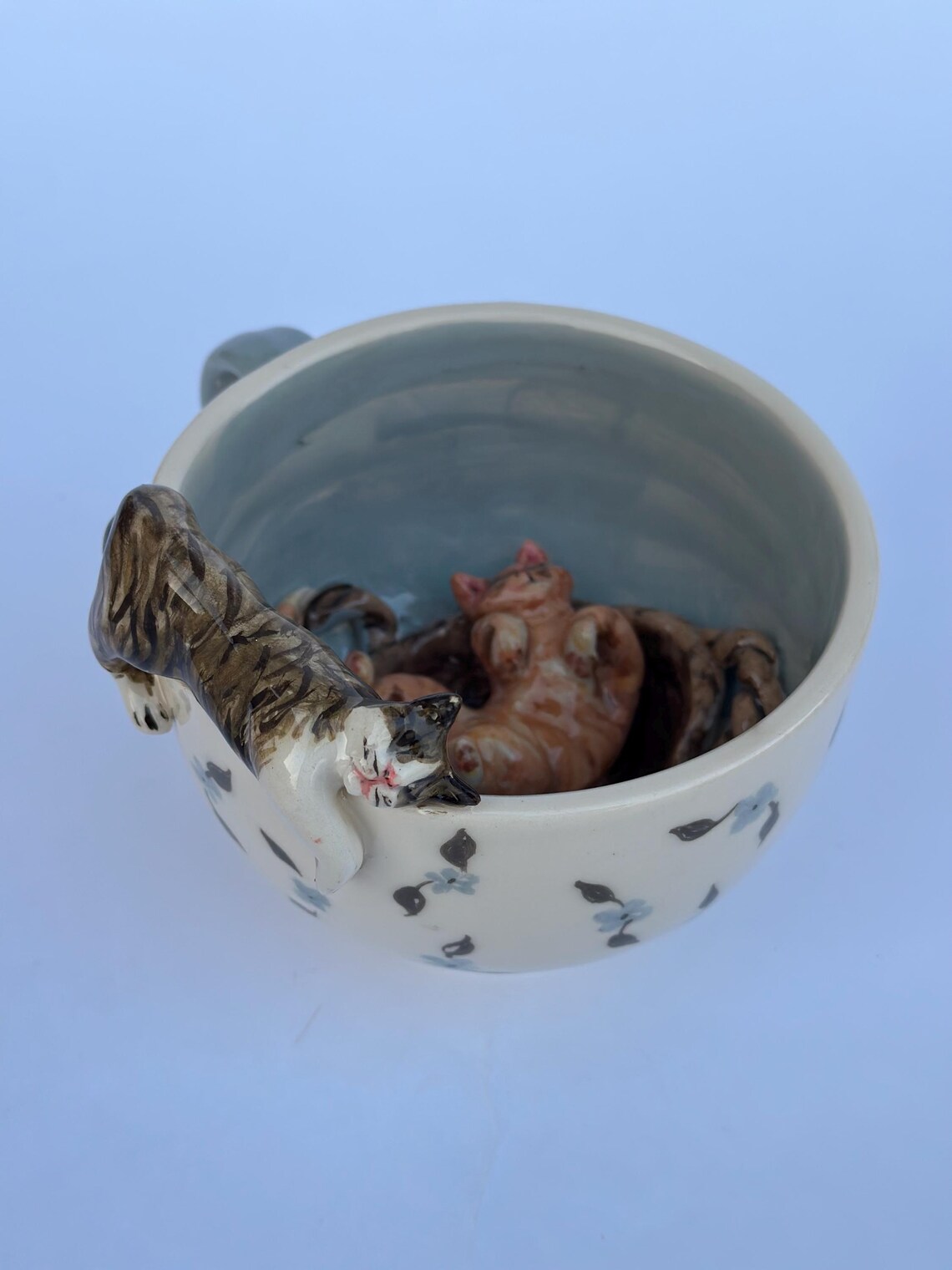 Handmade Pottery Cat Mug – Whimsical Ceramic Cup With Cat Figurines - Etsy