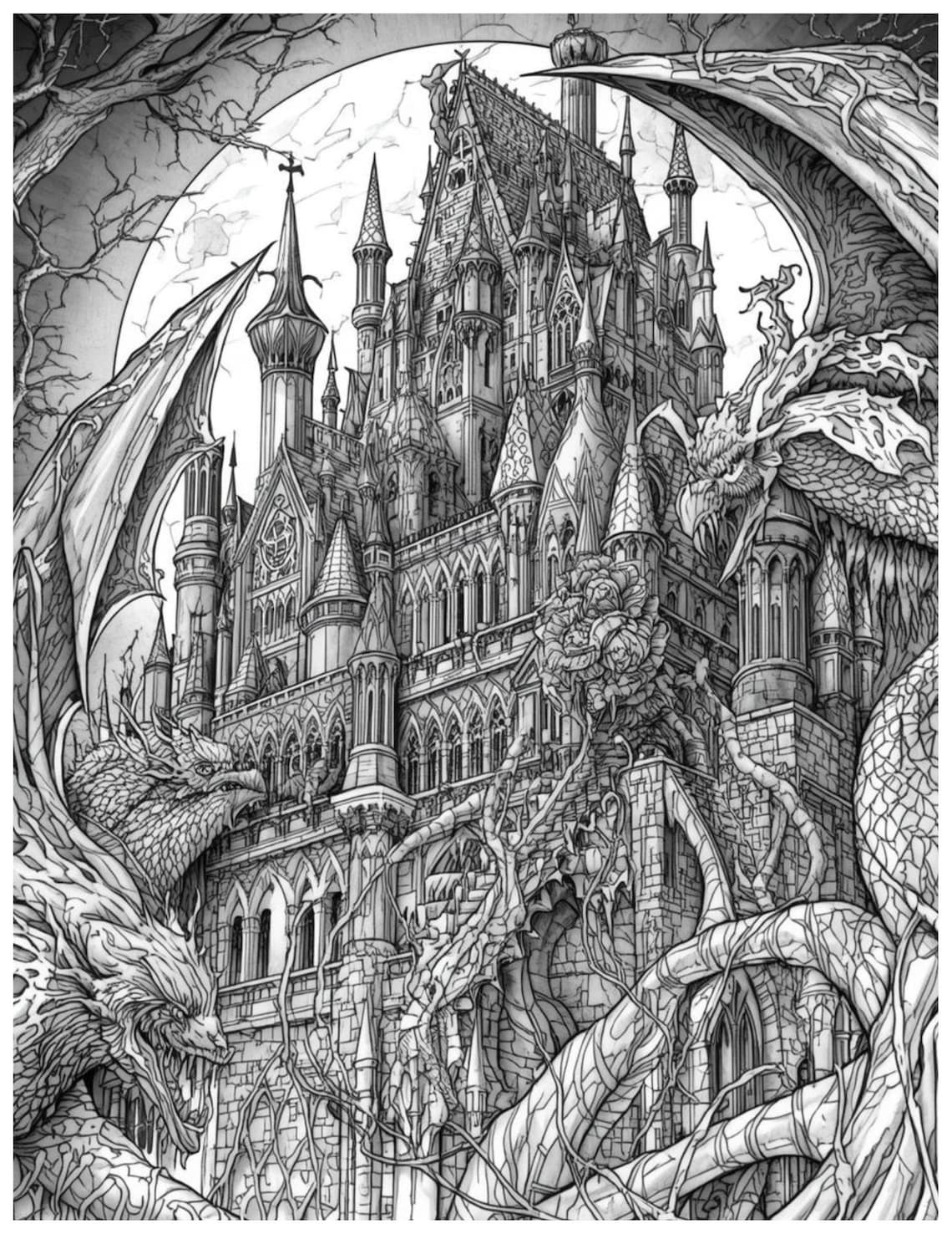 Gothic Adult Coloring Pages Printable 8 Intricate Dark Fantasy PNG ...
