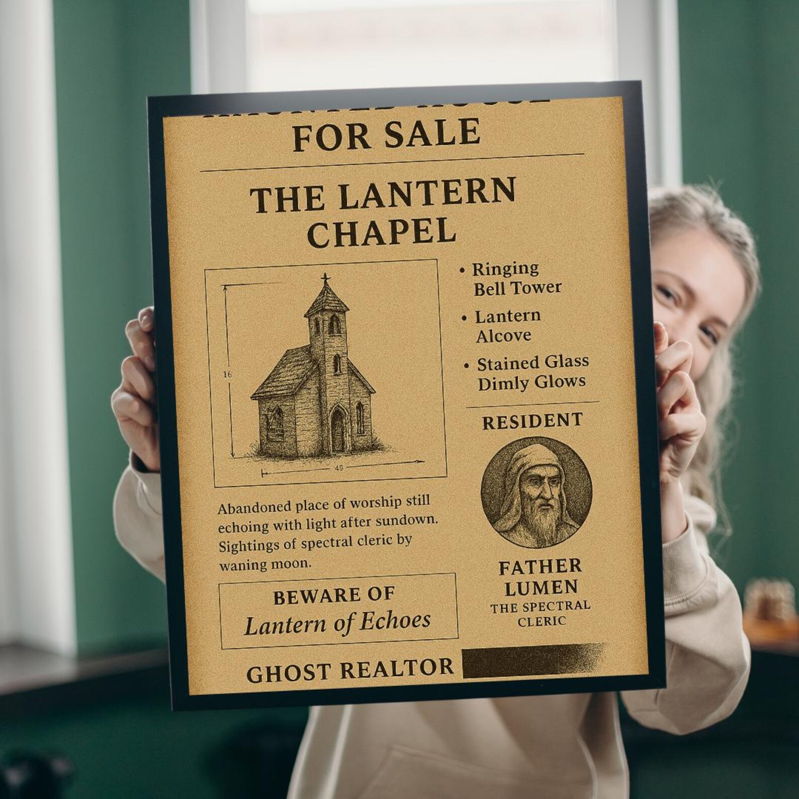 Haunted Chapel Printable – Lantern Chapel Ghost Realtor Flyer – Spooky ...