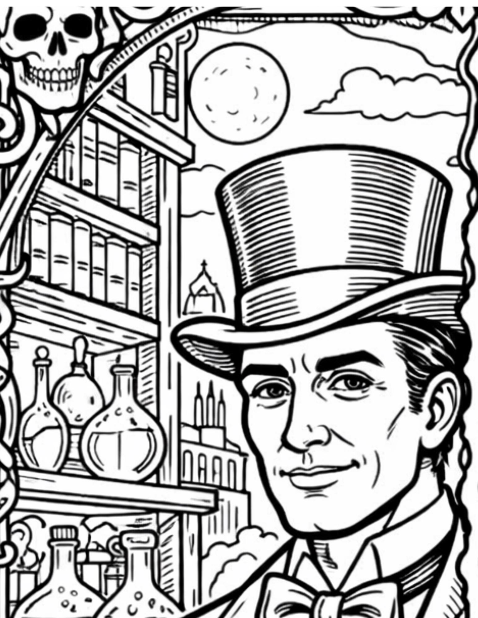 Dr. Jekyll & Mr. Hyde Coloring Page – Gothic Split Portrait for Adults ...