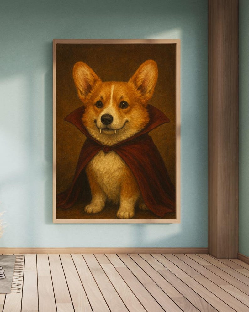 Vampire Corgi Halloween Print: Cozy Fall Dog Art - Etsy