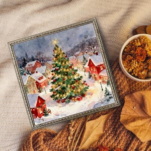 Snowfall & Celebration: Watercolor Christmas Village Print - Etsy
