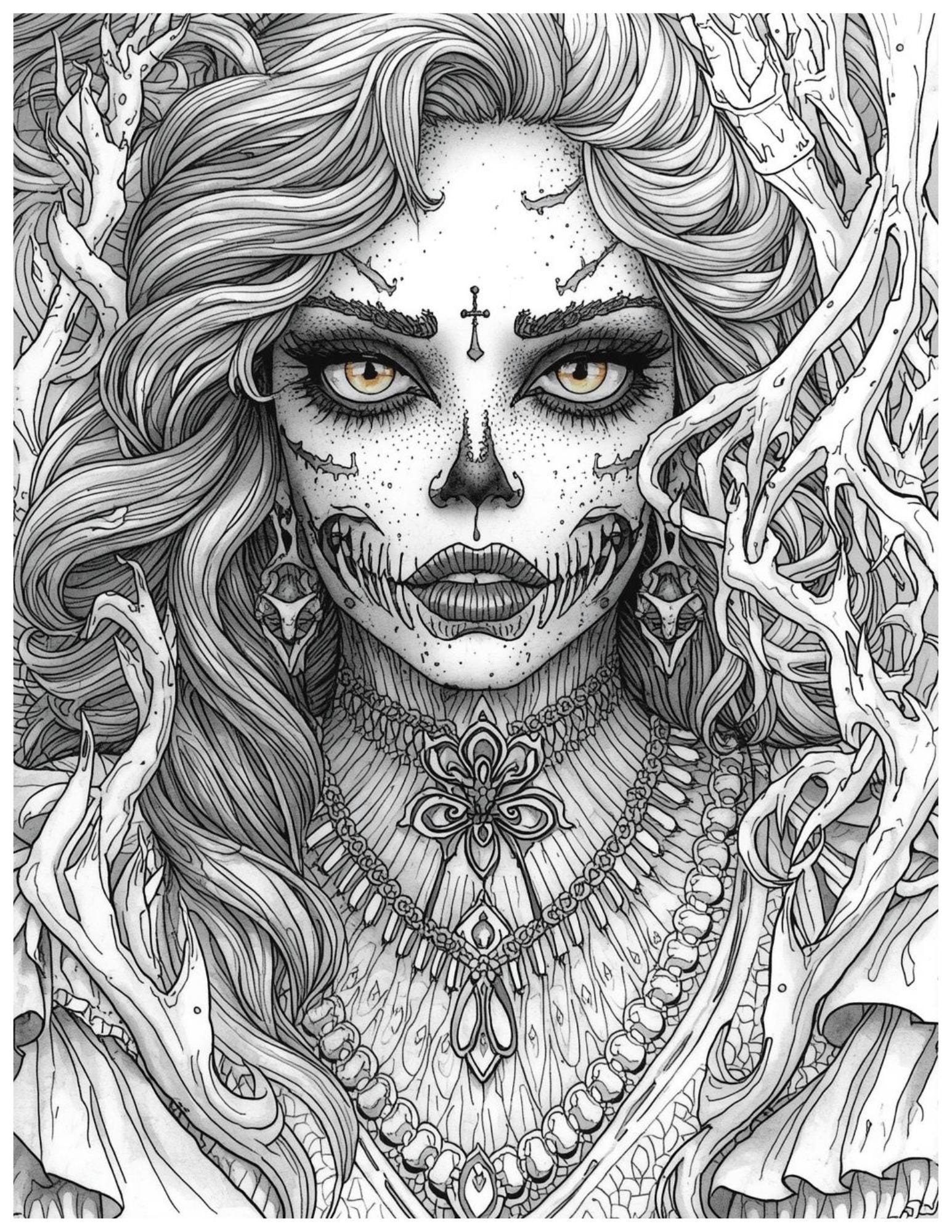 Gothic Adult Coloring Pages Printable 8 Intricate Dark Fantasy PNG ...