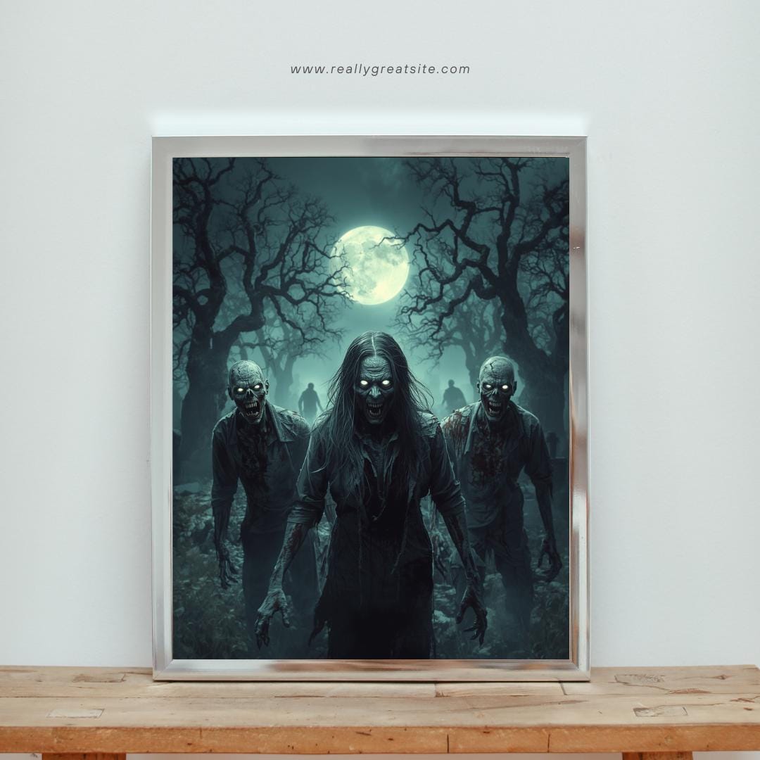Zombie Forest Horror – Undead Walkers Under Full Moon Halloween Art - Etsy