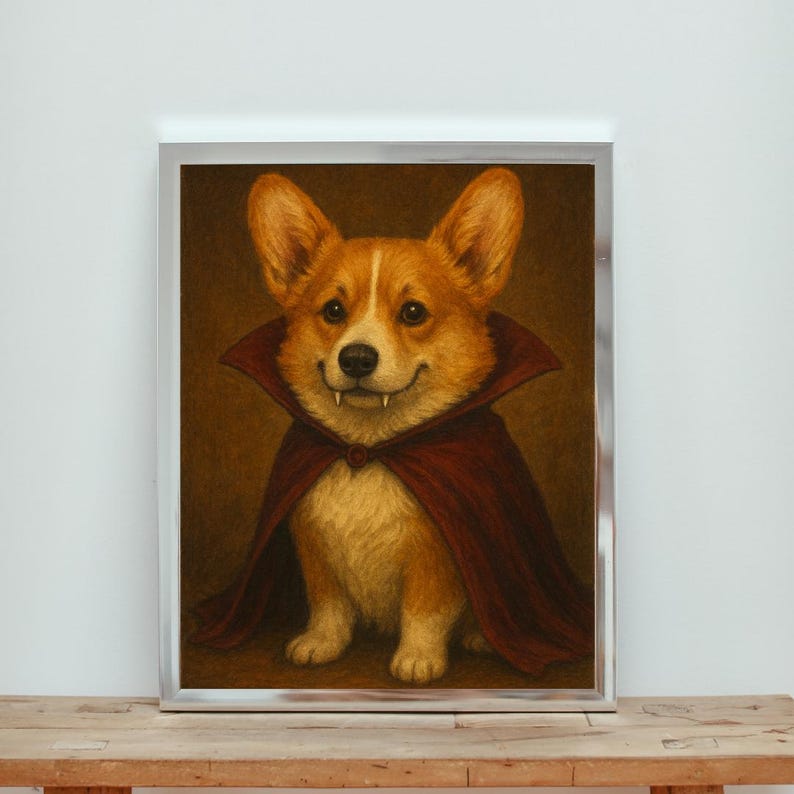Vampire Corgi Halloween Print: Cozy Fall Dog Art - Etsy