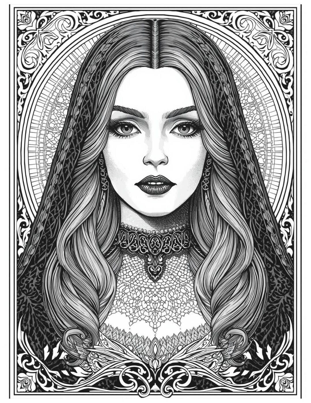 Laura Coloring Page — Gothic Veiled Portrait From the Carmilla Story - Etsy