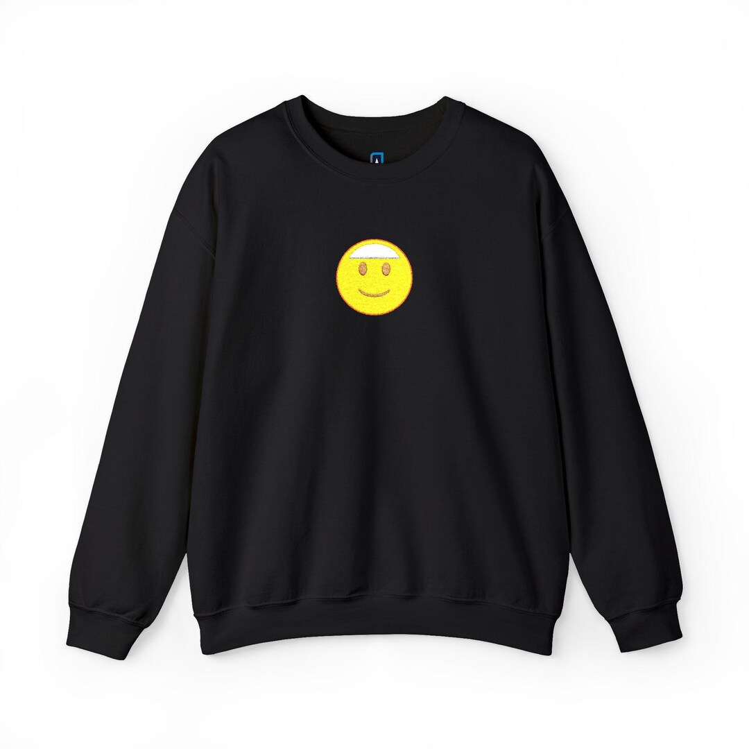 Smiley Emoji Embroidered Sweatshirt, Happy Face Crewneck Jumper, Fun ...