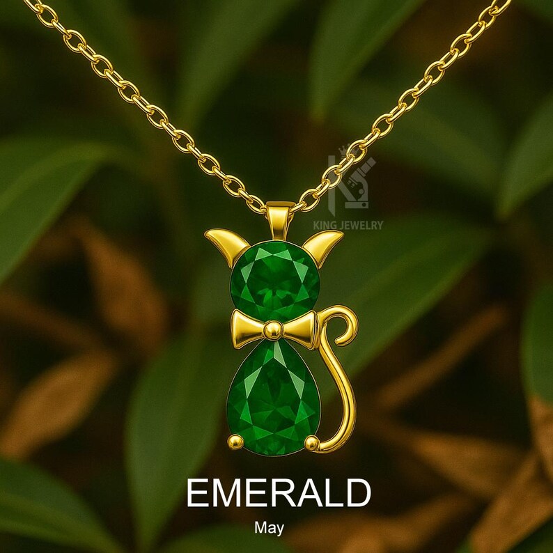 Birthstone Cat Necklace, Sterling Silver Gold Vermeil, Gemstone Kitten ...