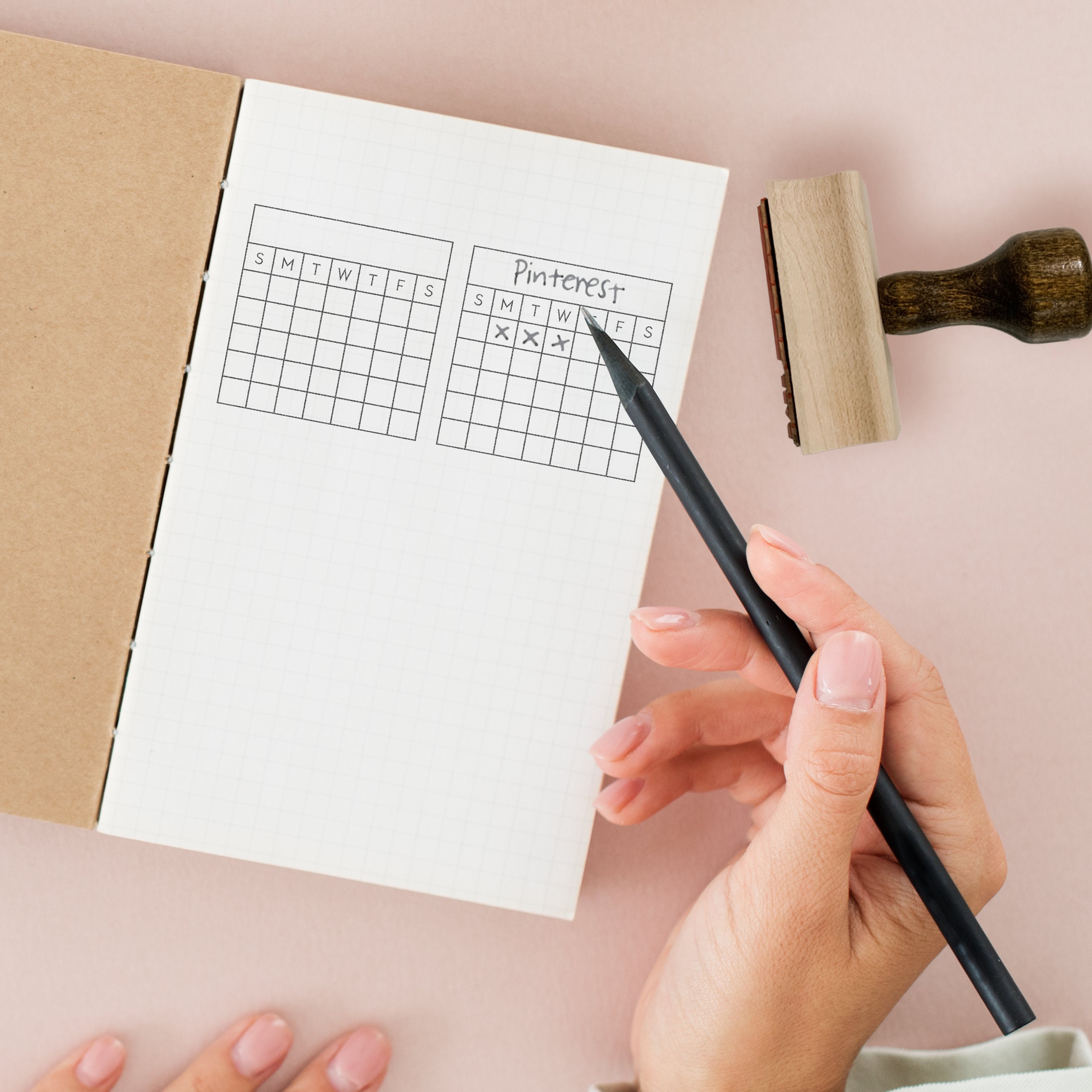 Goal Habit Tracker Stamp (SUNDAY 1st): Perpetual Calendar Rubber Stamp ...