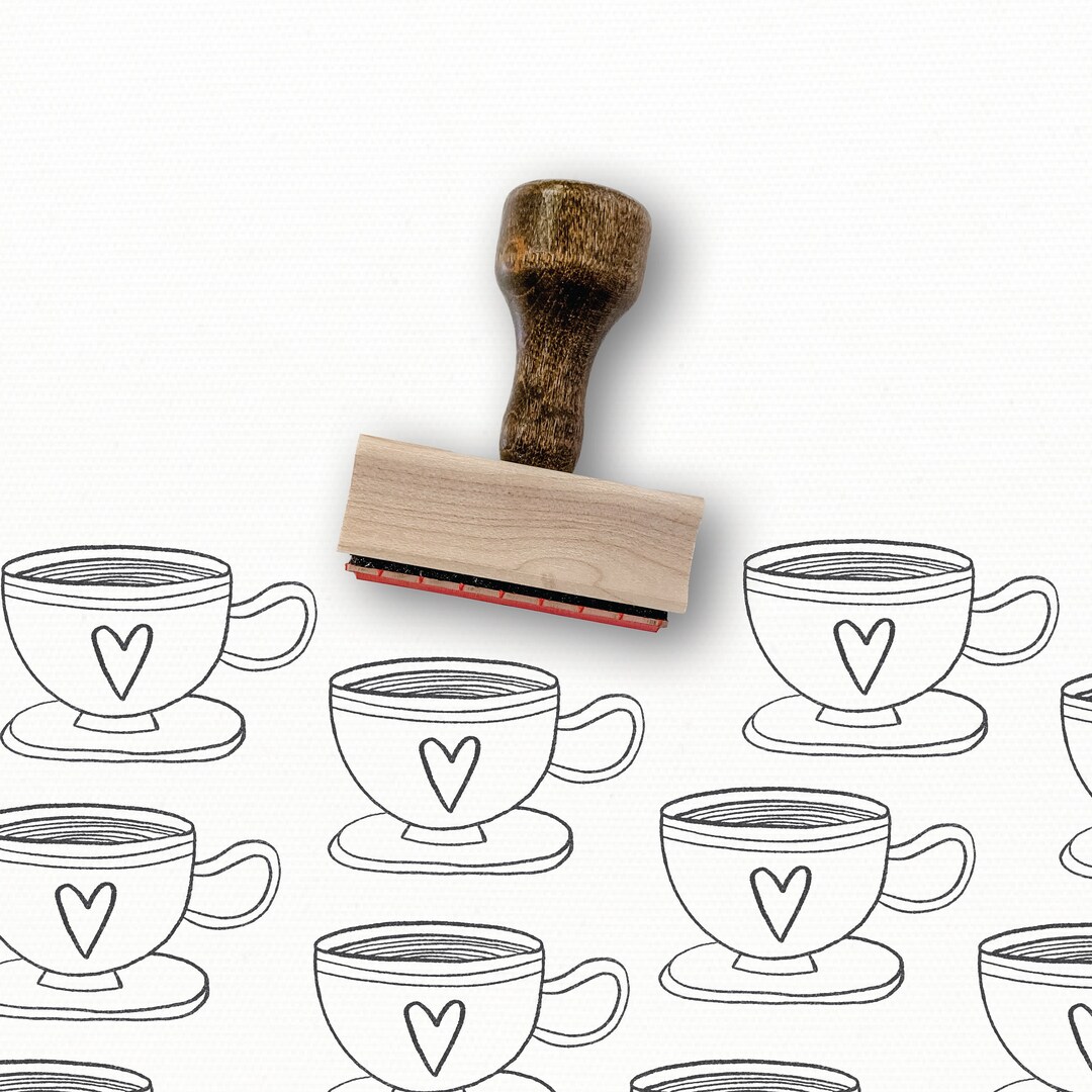 Heart Coffee Mug Stamp, a Hand-drawn Tea Cup and Saucer Stamp for DIY ...