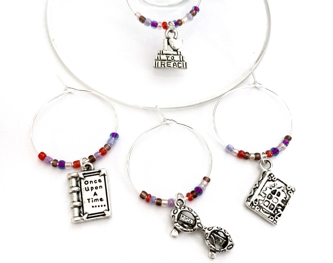 Free Shipping! Book Club Wine Charms: Bookworm Themed Wine Charms ...