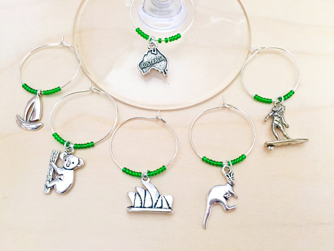 FREE SHIPPING! Australia Wine Charms. Australia Gift. Set of 6: Sydney ...