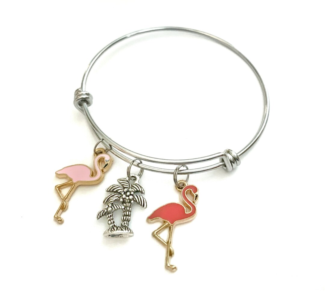Flamingo Themed Bracelet. Gift for Flamingo Lovers. Includes Palm Tree ...