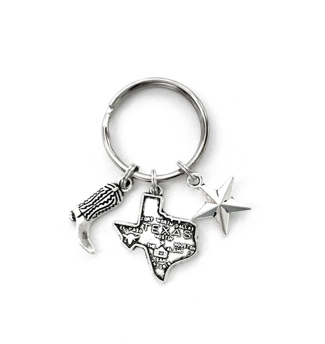 Texas Themed Keychain. Includes State of Texas, Lone Star, and Cowboy ...