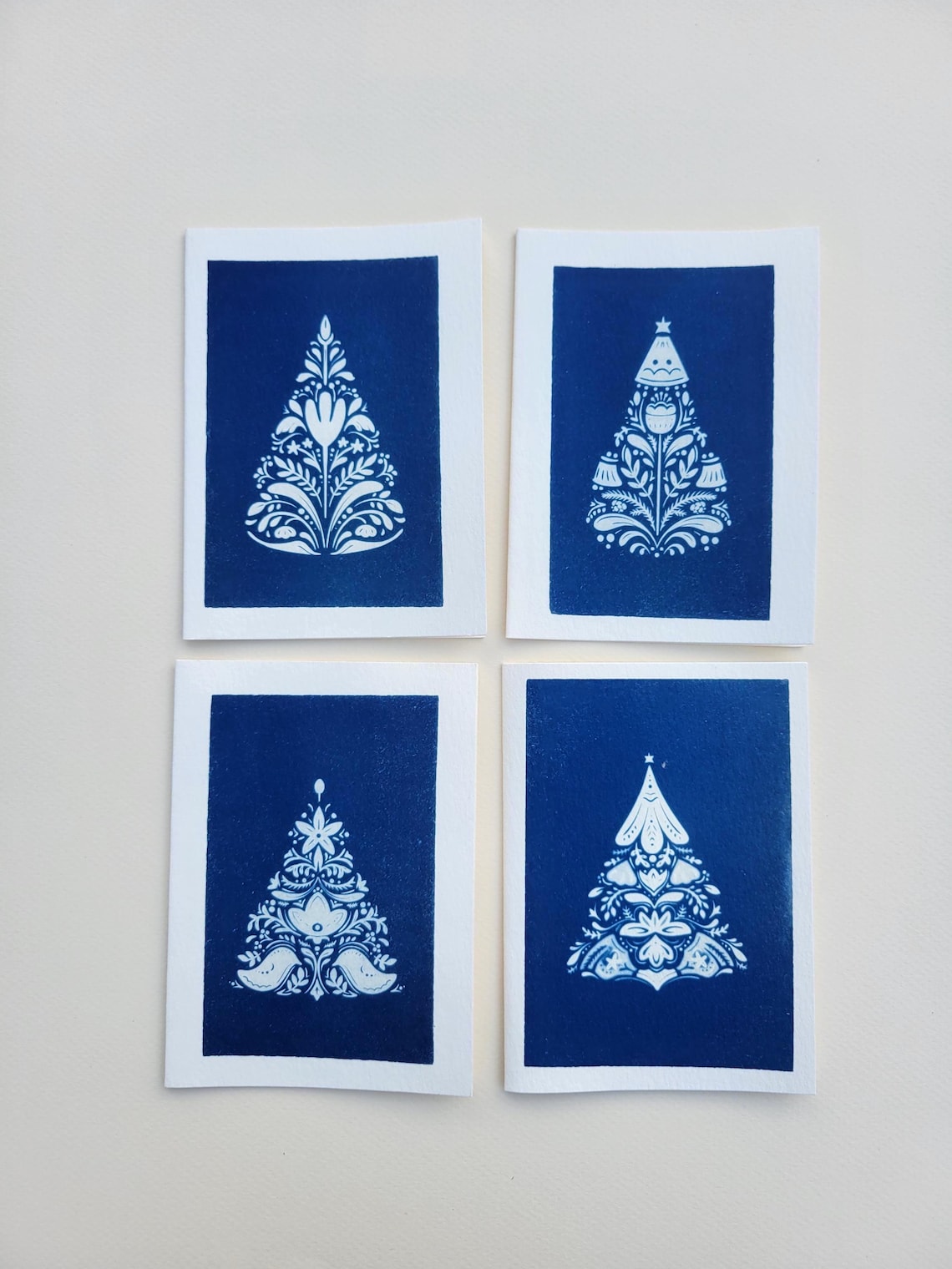 Handmade Cyanotype Note Cards – Set of 4 – Scandinavian Christmas Trees ...