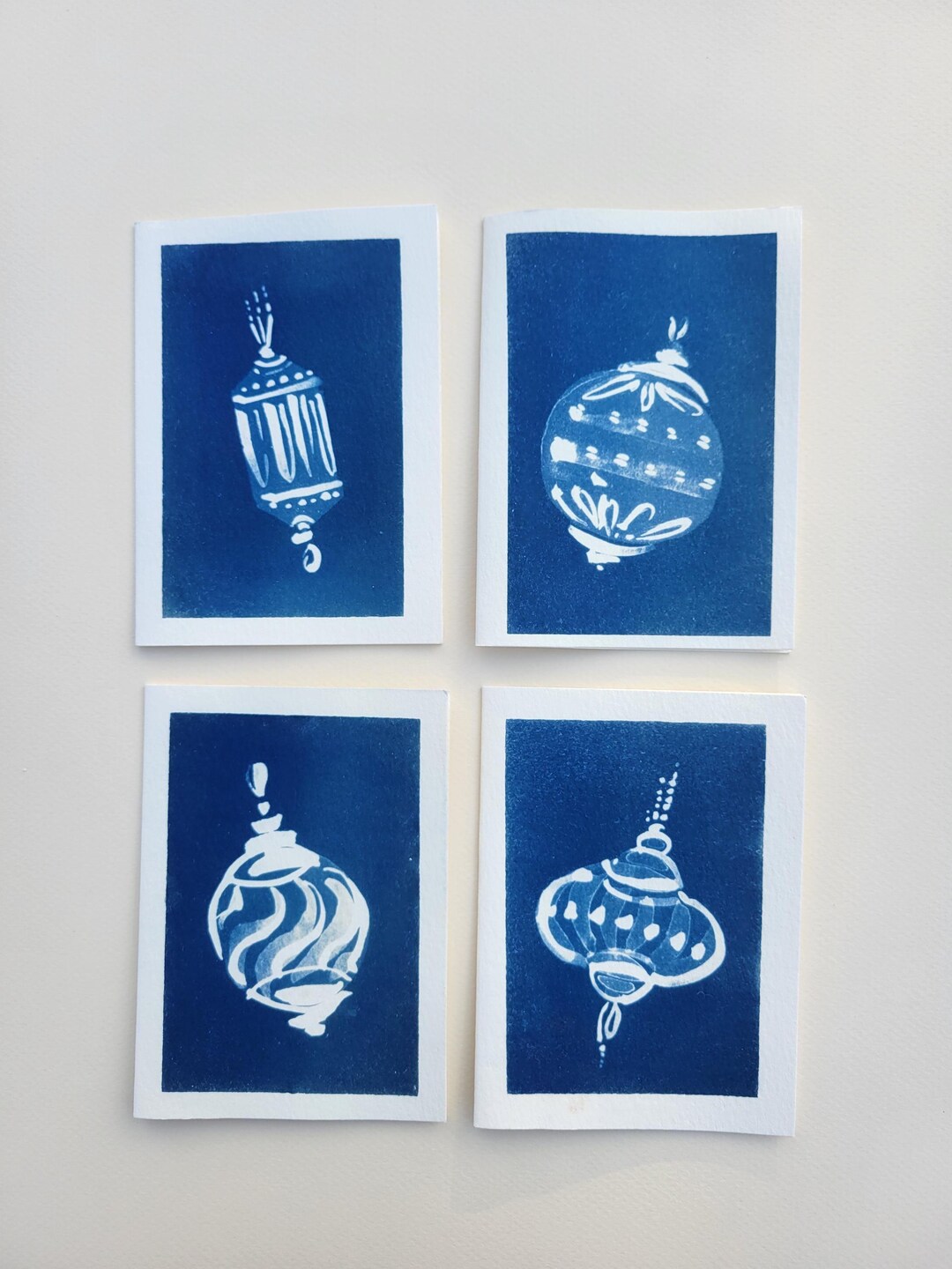Handmade Cyanotype Note Cards – Set of 4 – Vintage Christmas Ornaments ...