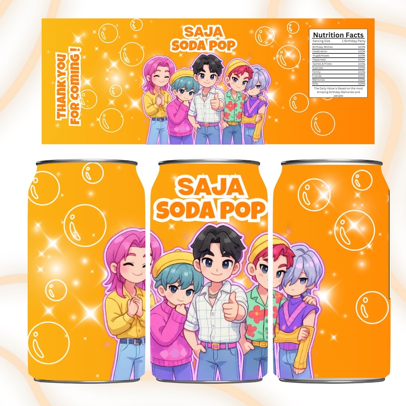 K-pop Soda Can Labels | Saja Boys Kpop PNG | 6 Color Soda Wraps ...