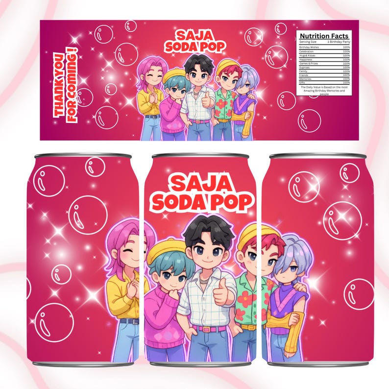 K-pop Soda Can Labels | Saja Boys Kpop PNG | 6 Color Soda Wraps ...