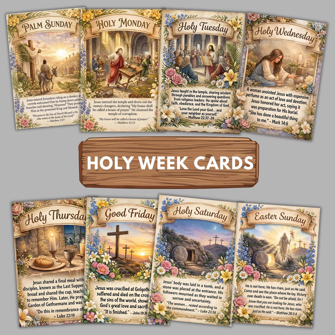 Holy Week Cards Printable | Christian Easter Story Bundle | Palm Sunday ...
