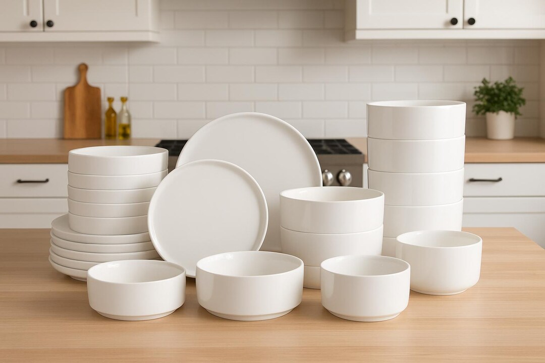 White Ceramic Dinnerware Set – 12/16/18/24/32/36 Piece Plates & Bowls ...
