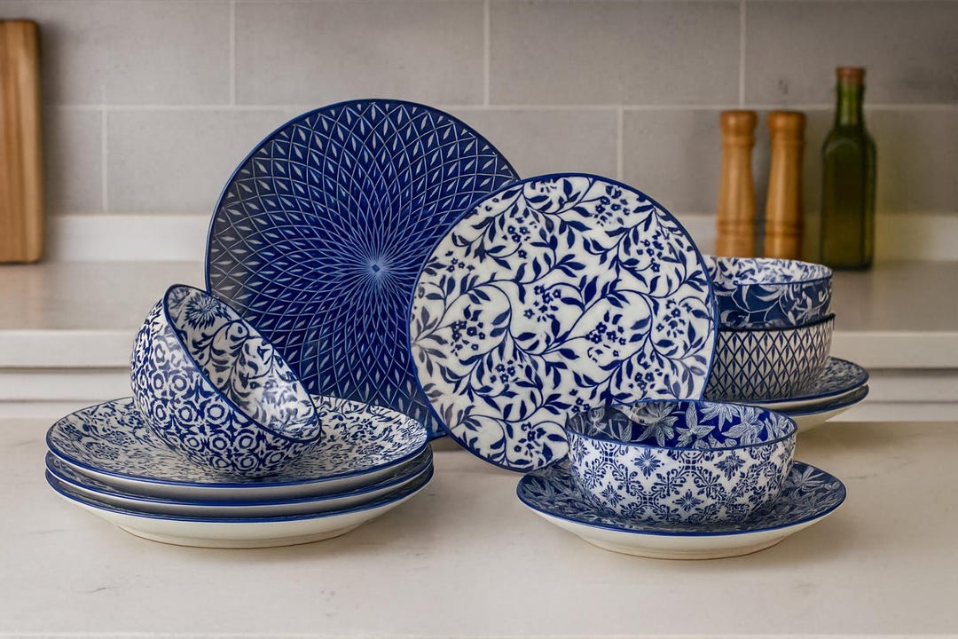 Blue and White Porcelain Dinnerware Set – 16/32/48 Pc Plates & Bowls - Etsy