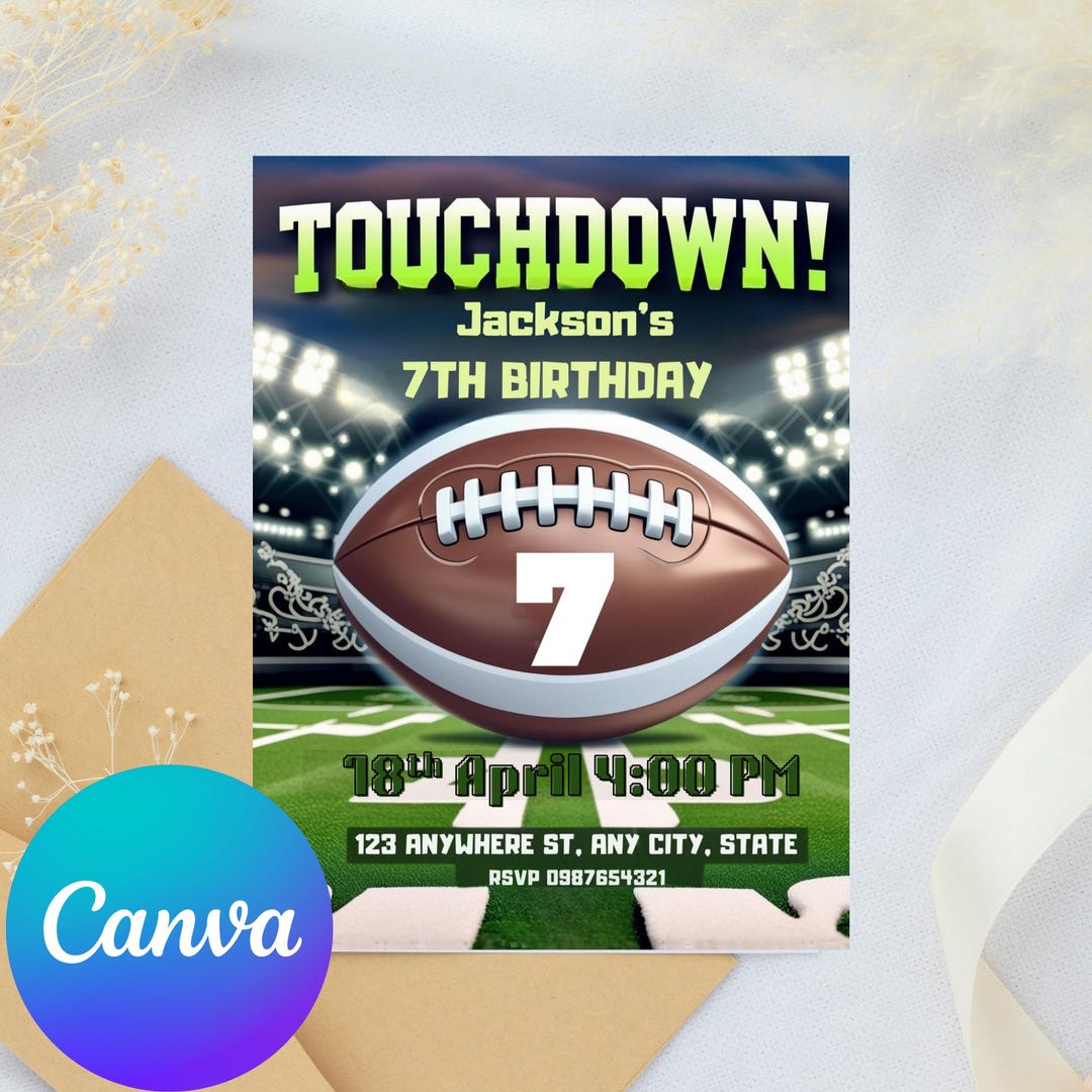 Neon Football Birthday Invitation: Touchdown Party (digital Download ...