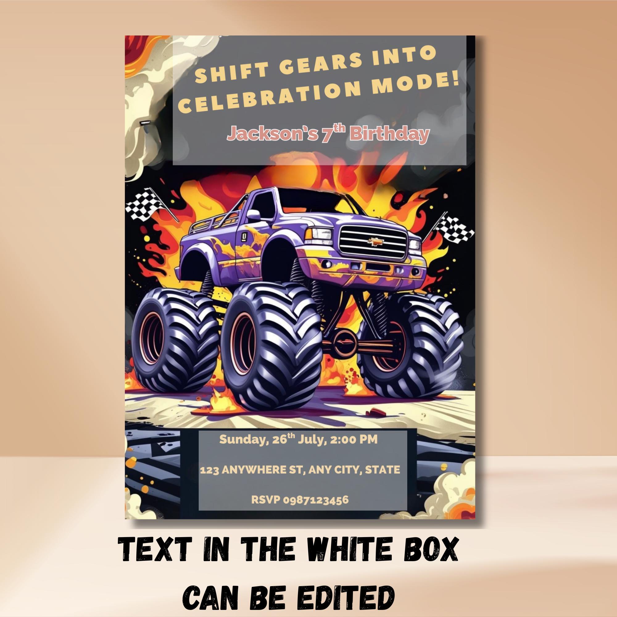 Monster Truck Birthday Invitation: Smash and Crash Party (digital ...