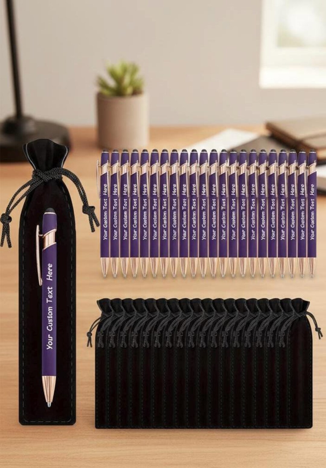 Custom Engraved Pens and Velvet Pouches Bulk Set for Weddings, Business ...
