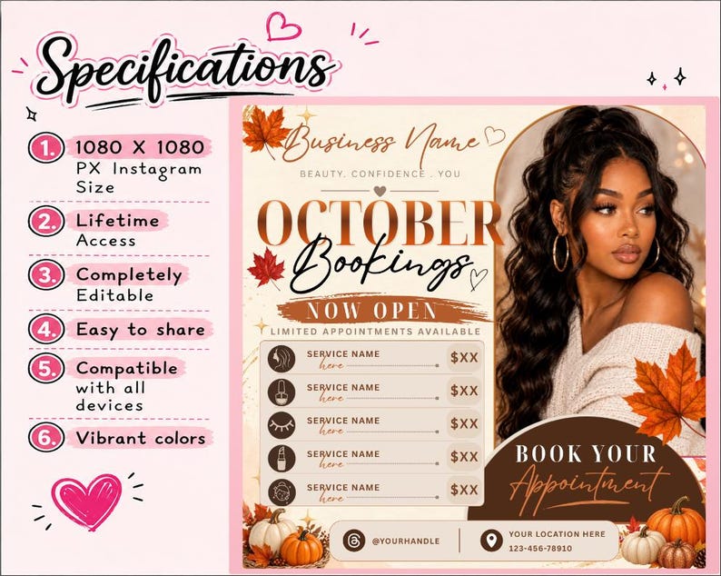 October Hair Flyer Template Hair Booking Flyer Design Hairstylist Salon ...