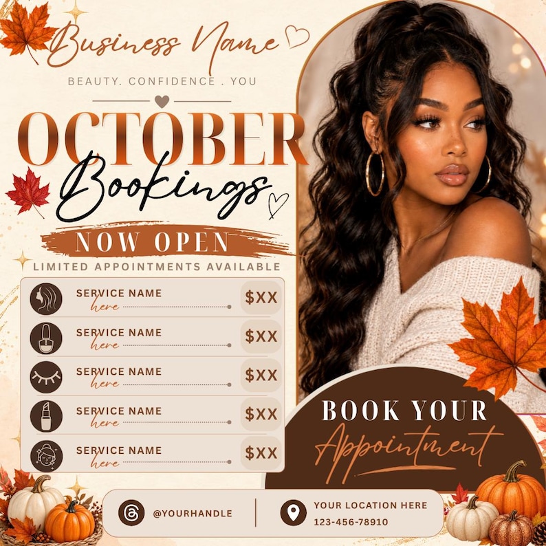 October Hair Flyer Template Hair Booking Flyer Design Hairstylist Salon ...