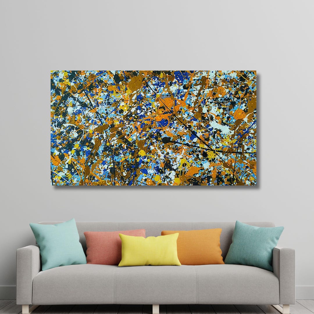 Jackson Pollock Gold Blue Orange Splash Canvas Wall Art | Expressionist ...