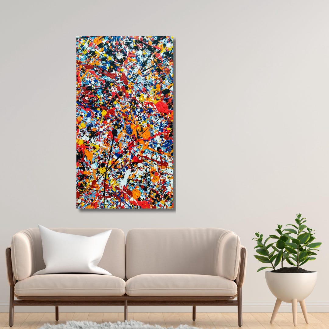 Jackson Pollock Vertical Abstract Canvas Wall Art Yellow Red Orange ...