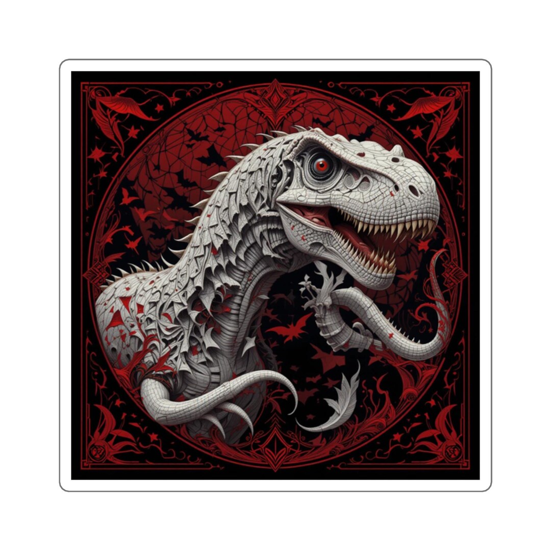 Square Stickers, Scary Vampire T-rex Dinosaur Art Nouveau Style Sticker ...