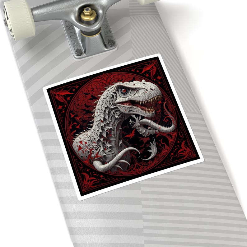 Square Stickers, Scary Vampire T-rex Dinosaur Art Nouveau Style Sticker ...