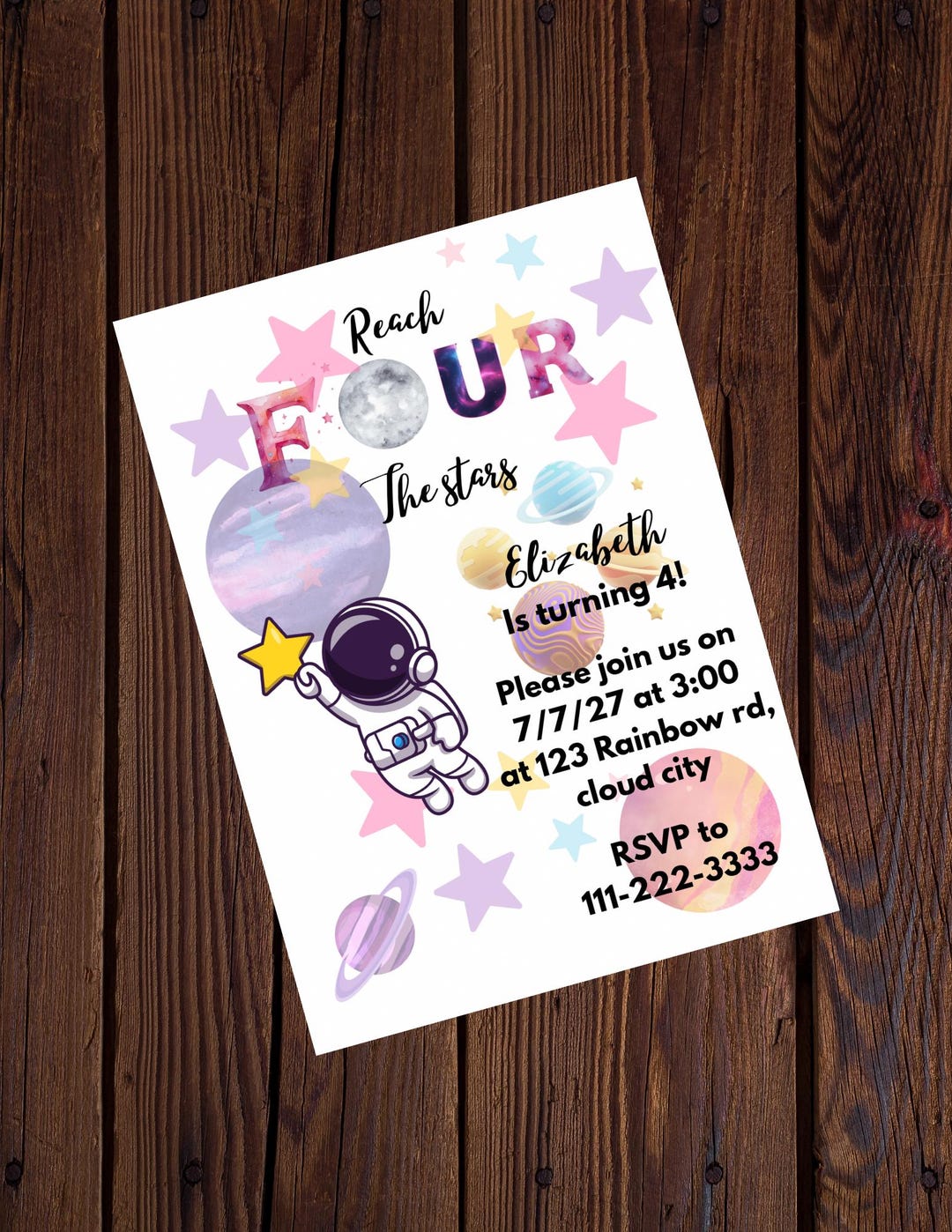 Reach for the Stars Birthday Invitation – Outer Space Astronaut Party ...