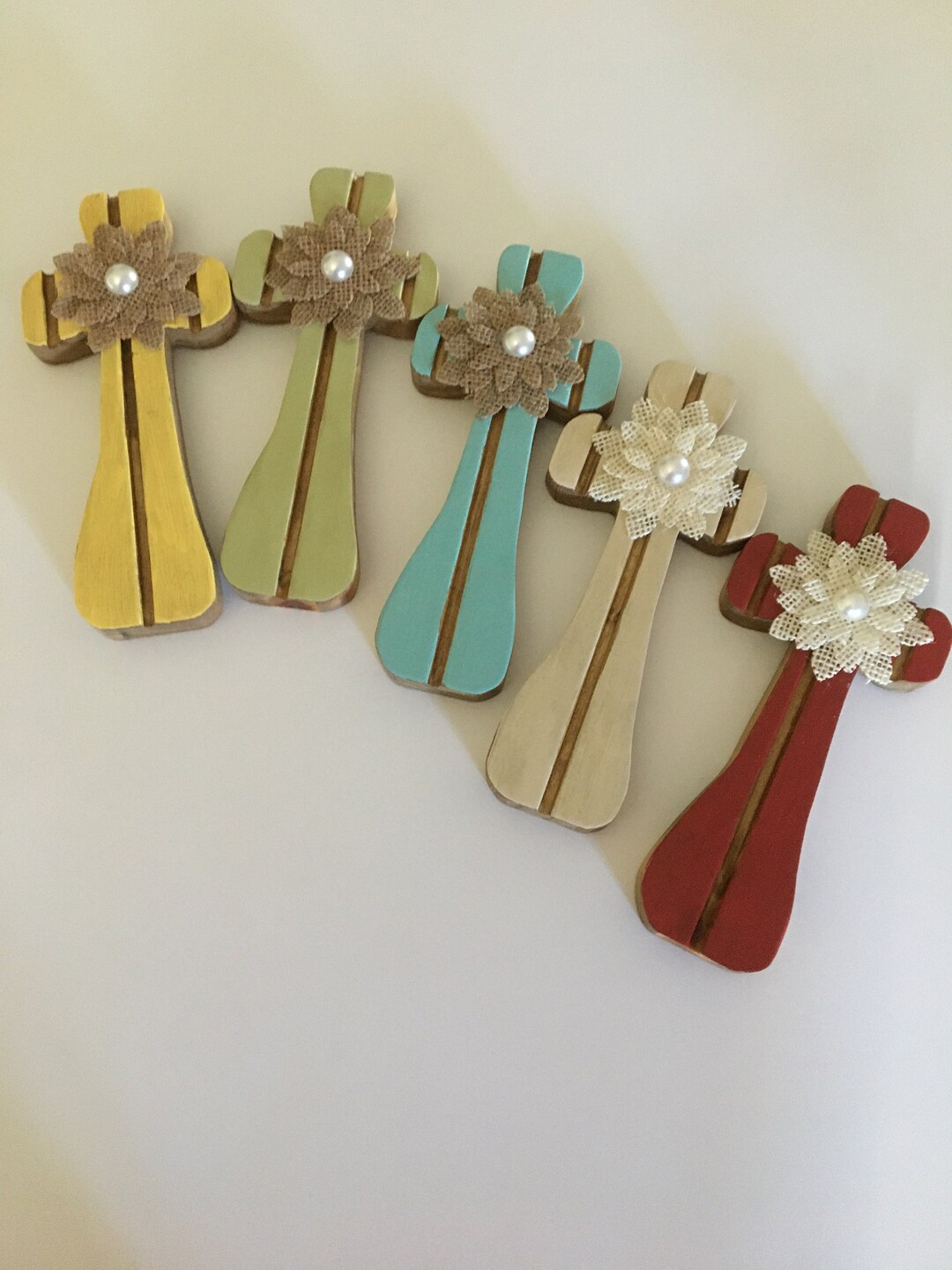 Stained Wooden Crosses Hand Painted Cross Baptism Gift Baby Shower Gift ...