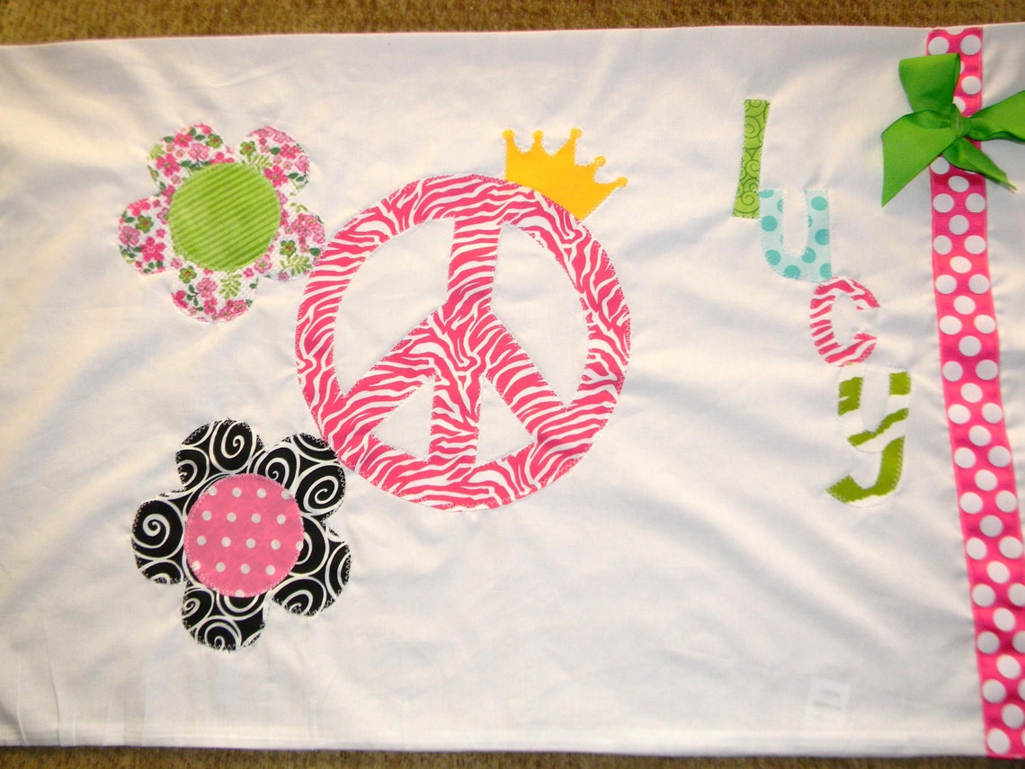 Personalized Pillowcases-peace Signs and Funky Letters Slumber - Etsy
