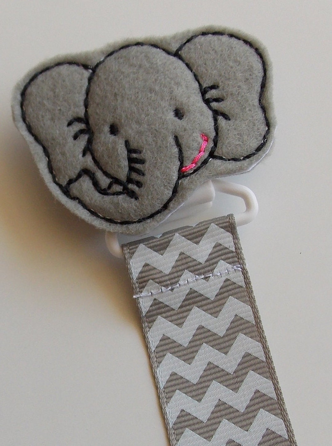 Felt Elephant Pacifier Clip: Chevron Ribbon Binky Holder - Etsy