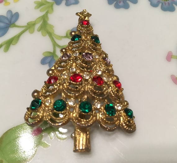 Vintage christmas tree brooch - Gem