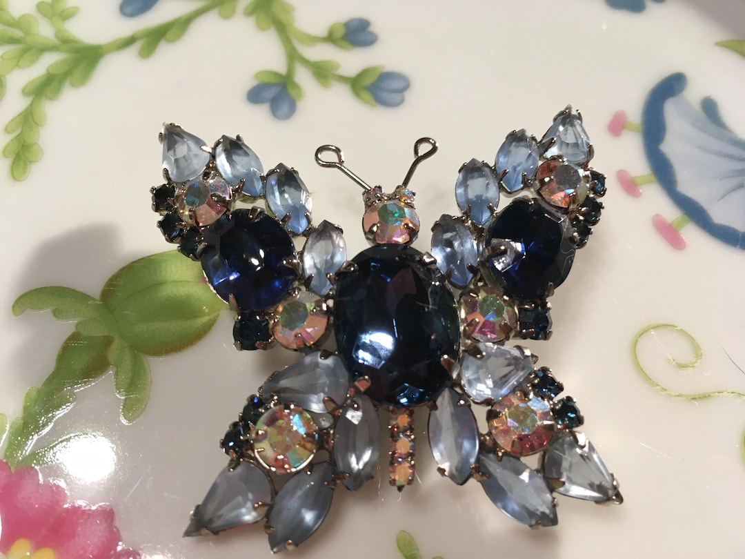 Vintage Juliana Shades of Blue Rhinestone Butterfly Brooch - Etsy