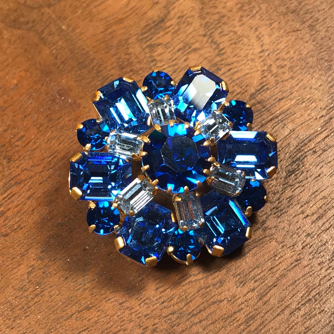 Vintage Austrian Sparkling Royal Blue Rhinestone Brooch - Etsy