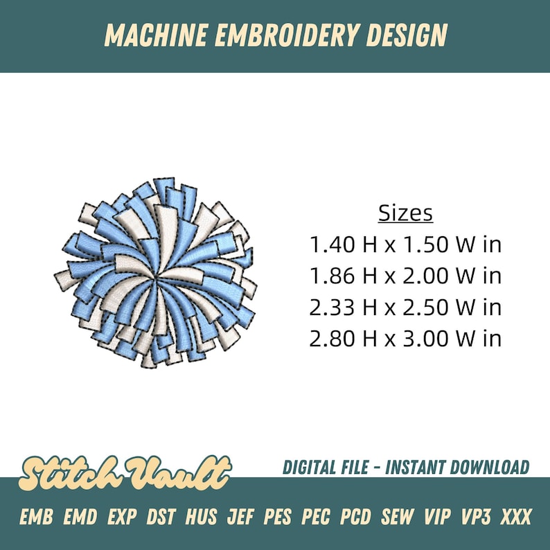 Cheer Pom Machine Embroidery File, Team Spirit, Game Day Embroidery ...