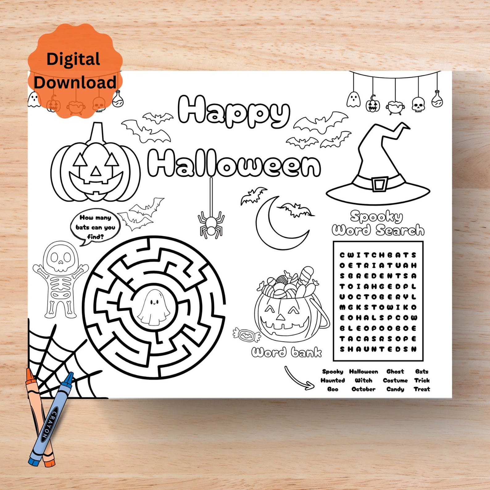 Halloween Activity Sheet for Kids | Maze, Word-search, Coloring Page ...
