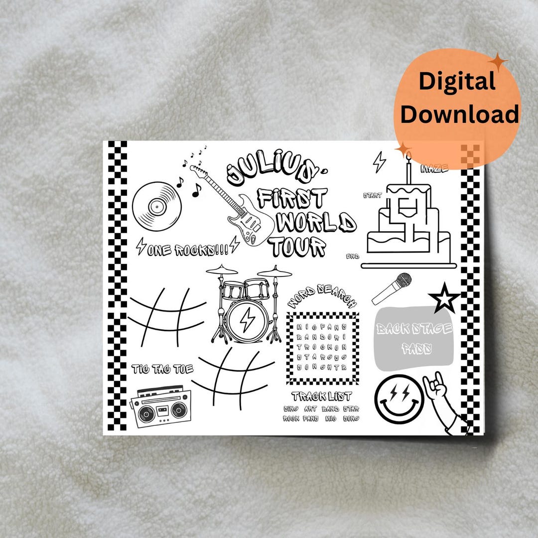 Rock and Roll Birthday Activity Sheet: Kids Coloring Page (instant ...