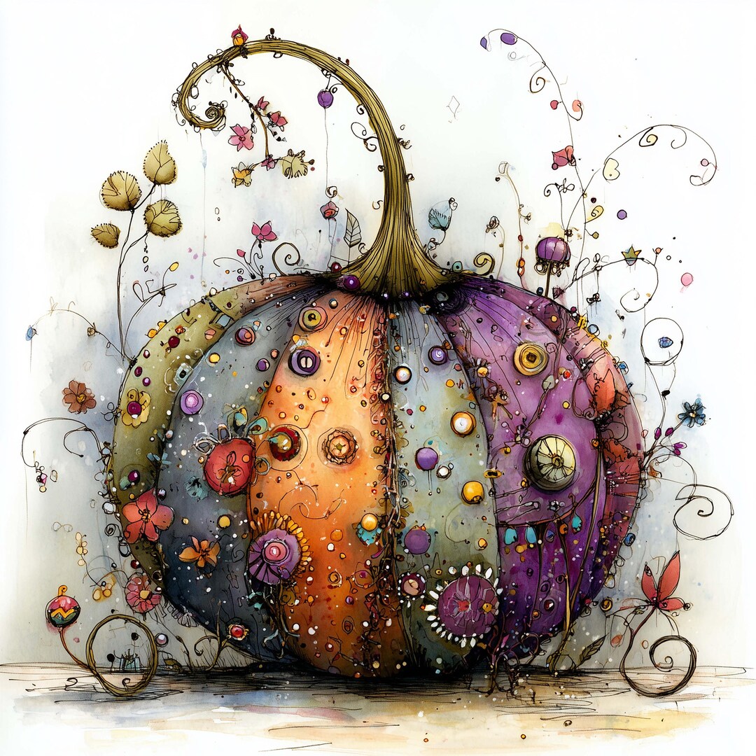 Boho Pumpkin Clipart Set, 10 Jpgs of Whimsical Halloween Illustrations ...