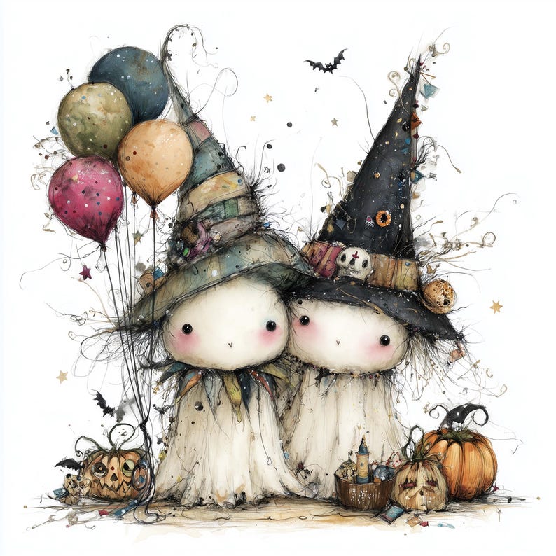 Cute Halloween Ghost Clipart Bundle – 10 Jpgs With Ghosts, Balloons and ...