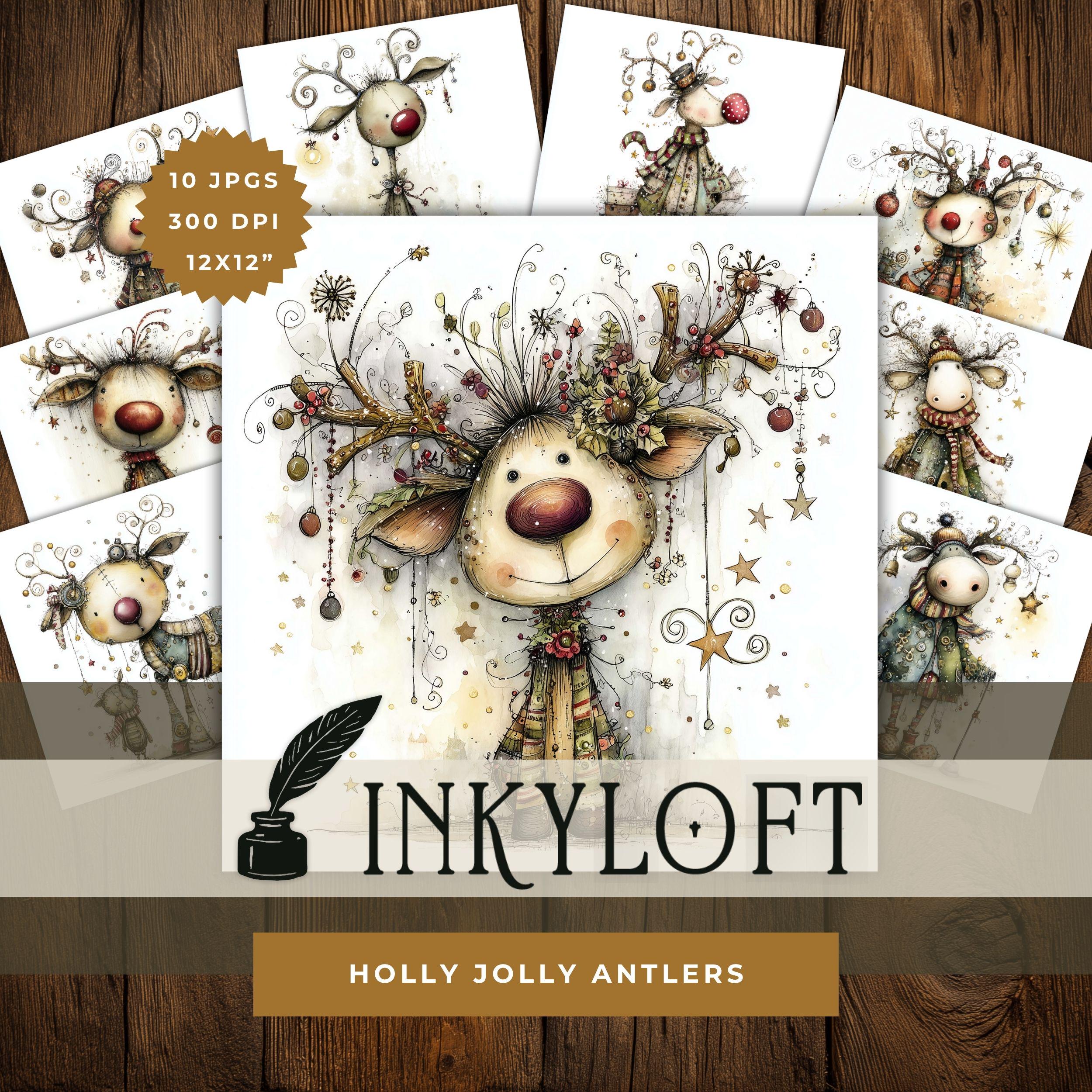Whimsical Christmas Reindeer Clipart Set | 10 Jpgs of Cute Holiday Deer ...