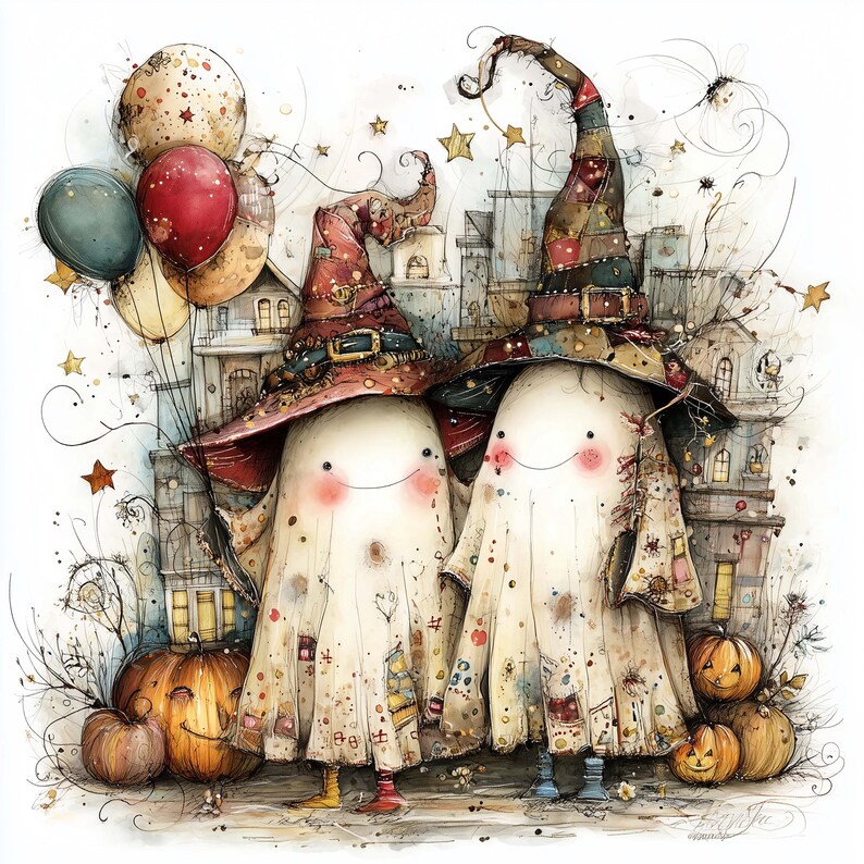 Cute Halloween Ghost Clipart Bundle – 10 Jpgs With Ghosts, Balloons and ...