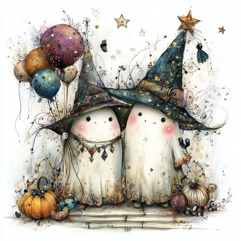 Cute Halloween Ghost Clipart Bundle – 10 Jpgs With Ghosts, Balloons and ...