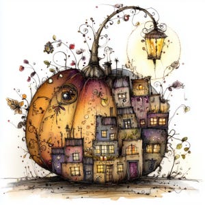 Boho Pumpkin Clipart Set, 10 Jpgs of Whimsical Halloween Illustrations ...